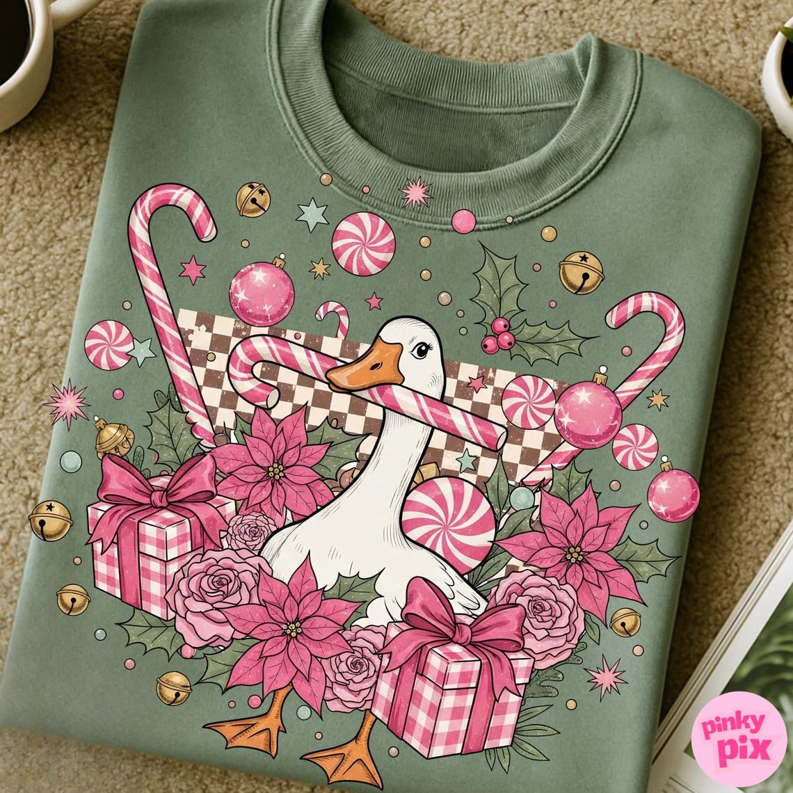 Coquette Winter Holiday Goose , Pink Retro Winter Holiday , Preppy ...