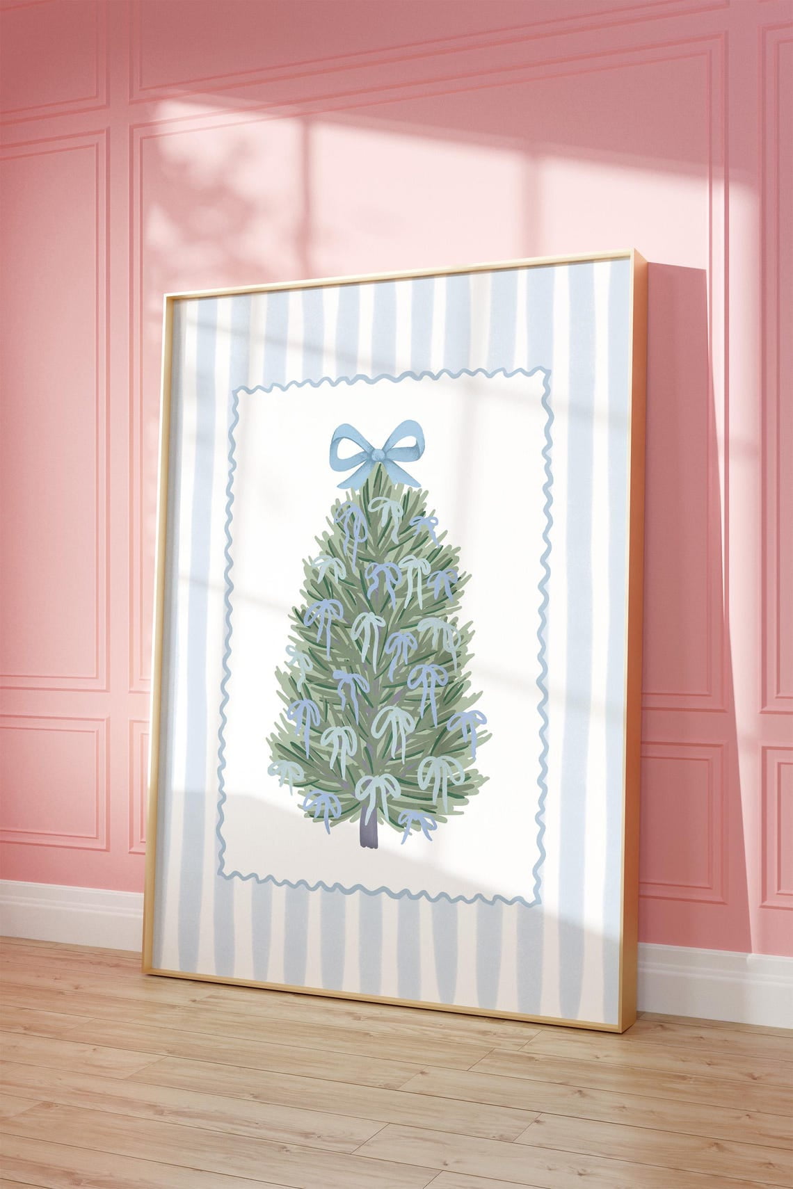Coquette Winter Holiday Wall Art Poster, Preppy Blue Bows Winter ...