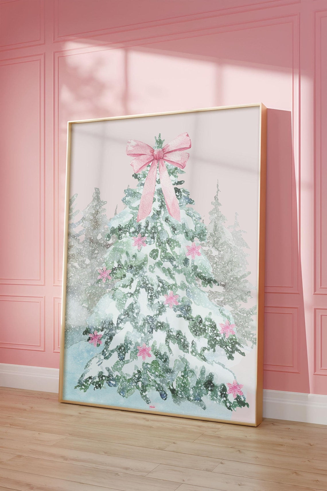 Coquette Winter Tree With Cute Pink Bow Print, Fancy Winter Tree ...