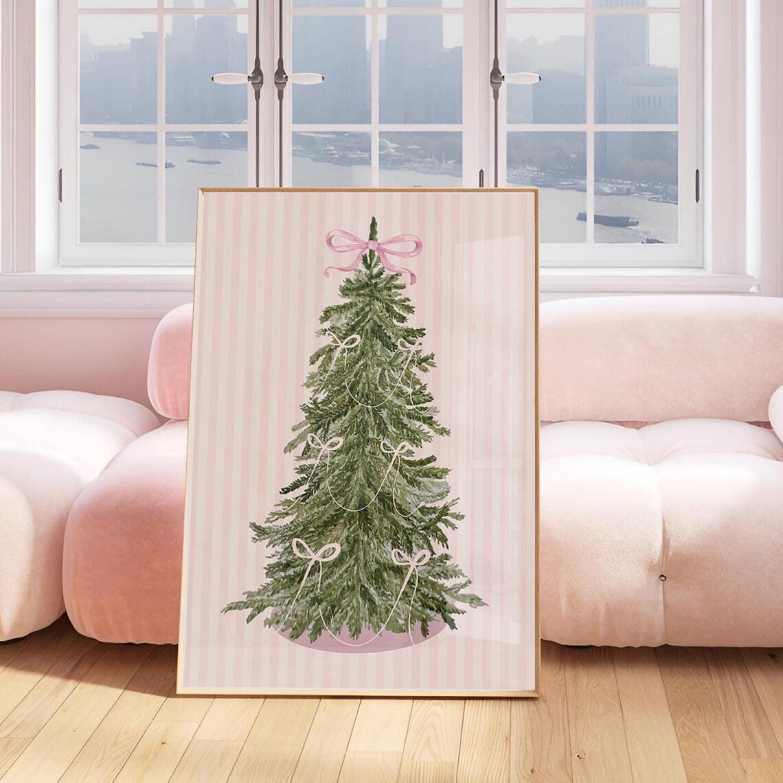 Coquette Winter Tree With Cute Pink Bow Print, Fancy Winter Tree ...