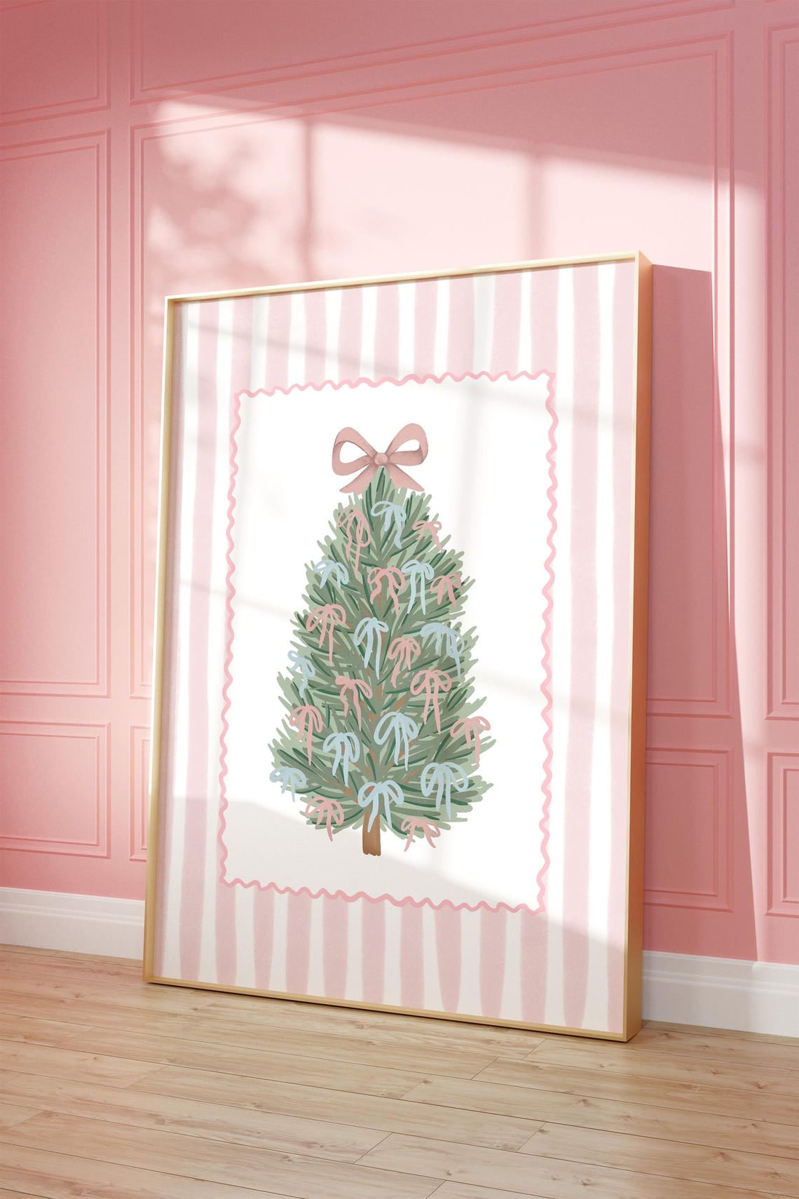 Coquette Winter Wall Art Poster: Pink Blue Bows Winter Tree 176 ...
