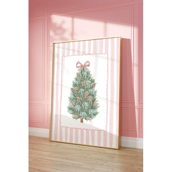 Coquette Winter Wall Art Poster: Pink Blue Bows Winter Tree 176 ...