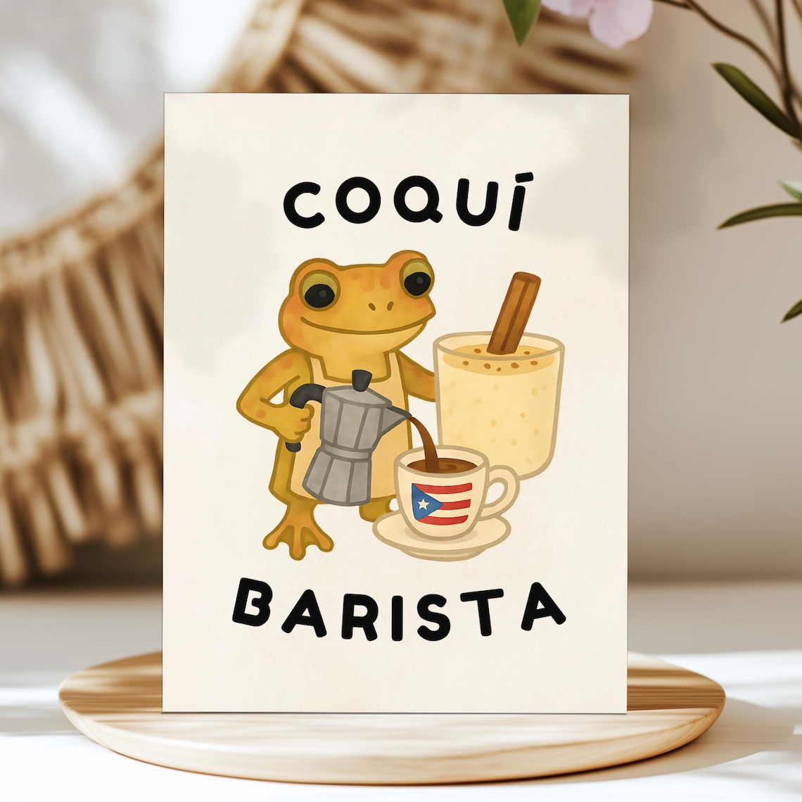 Coqui Barista Print, Puerto Rican Coffee Art, Coquito Latin Kitchen ...