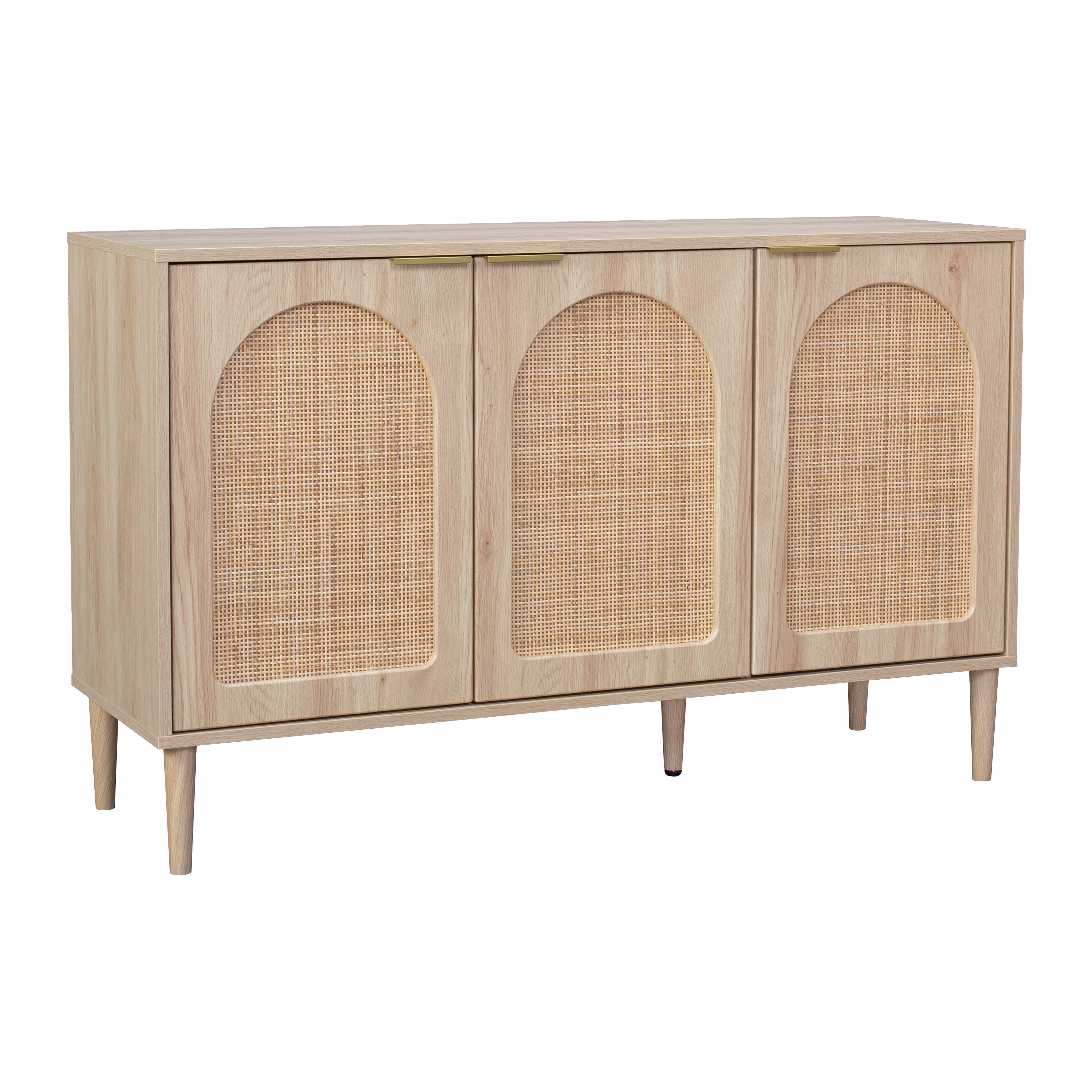 CorLiving Freya 3 Arched Rattan Door Sideboard Buffet Cabinet with Shelves, Dining Roomn, Living ...