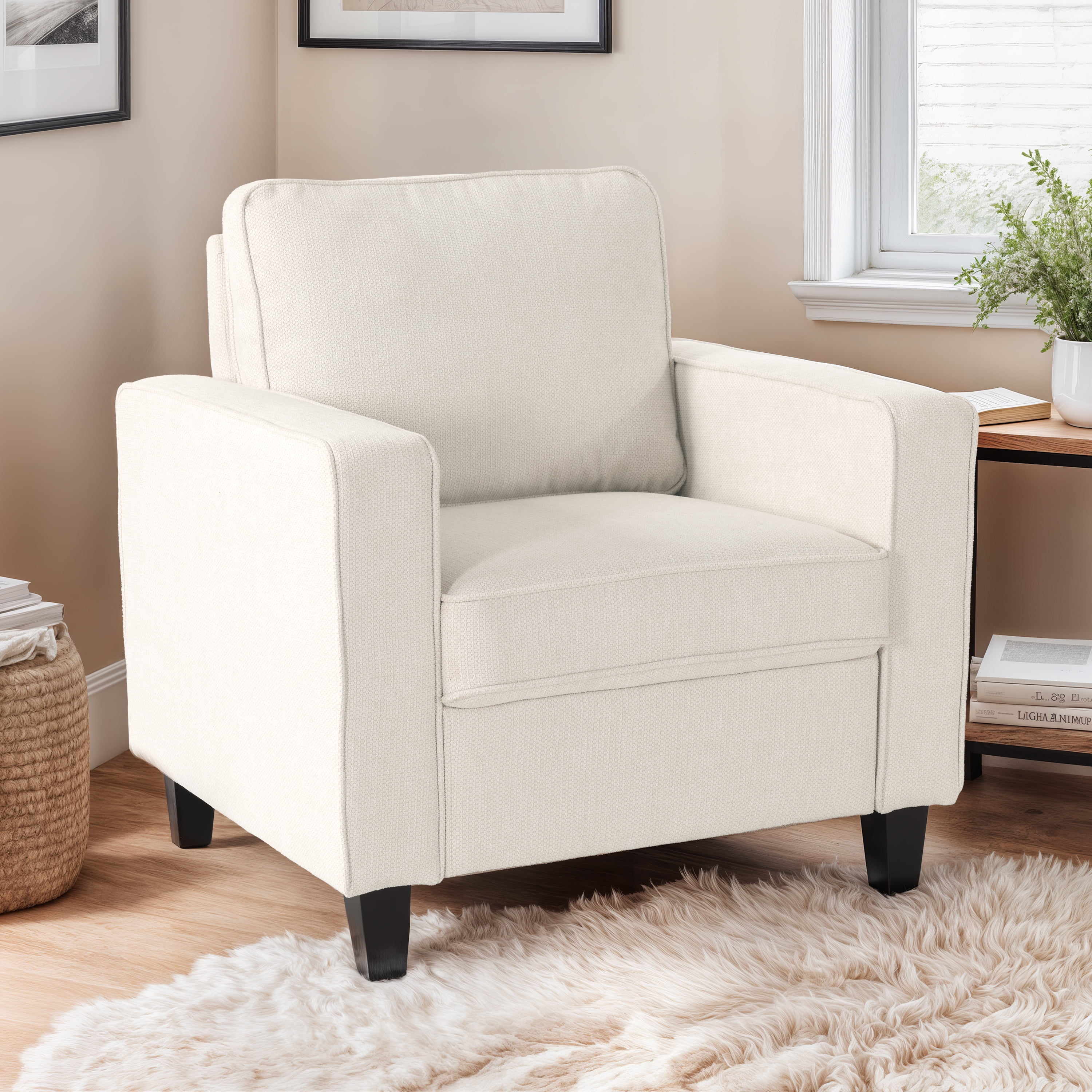 CorLiving Georgia Cream Upholstered Mid-Century Modern Arm Chair with ...