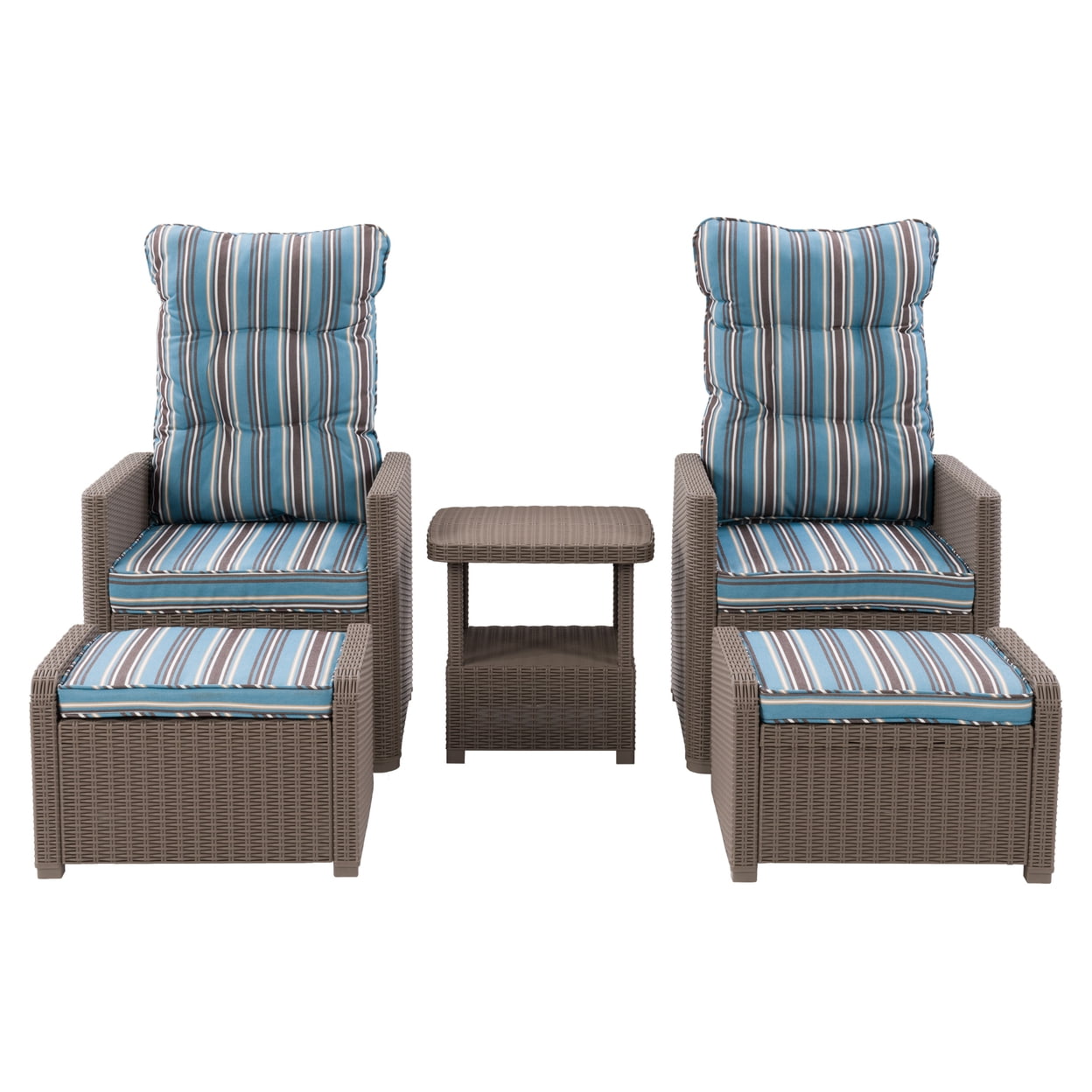 CorLiving Lake Front Beige/Blue Striped Rattan Patio Recliner and ...