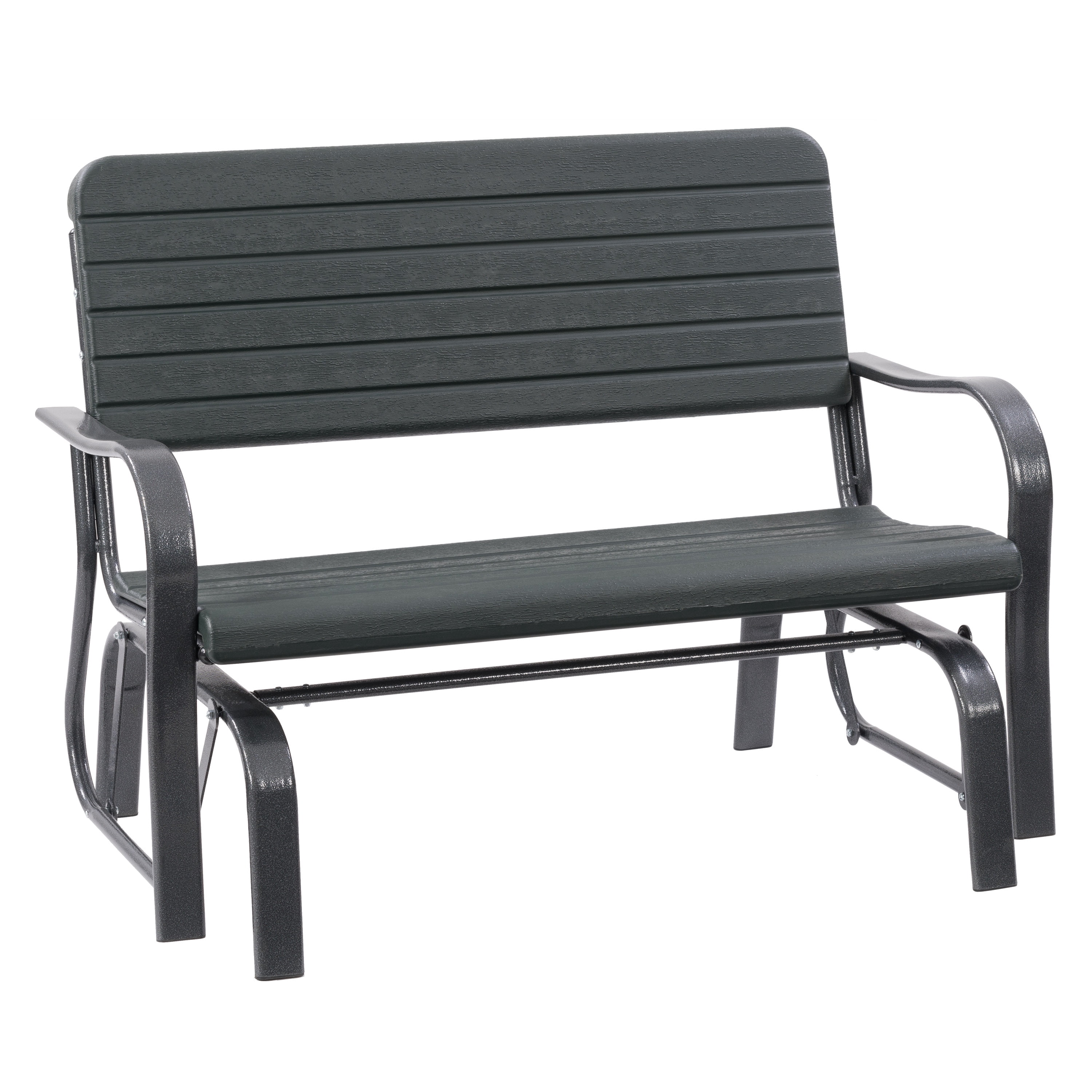 CorLiving Lake Front Dark Green Outdoor Patio Metal Frame Gliding Bench ...