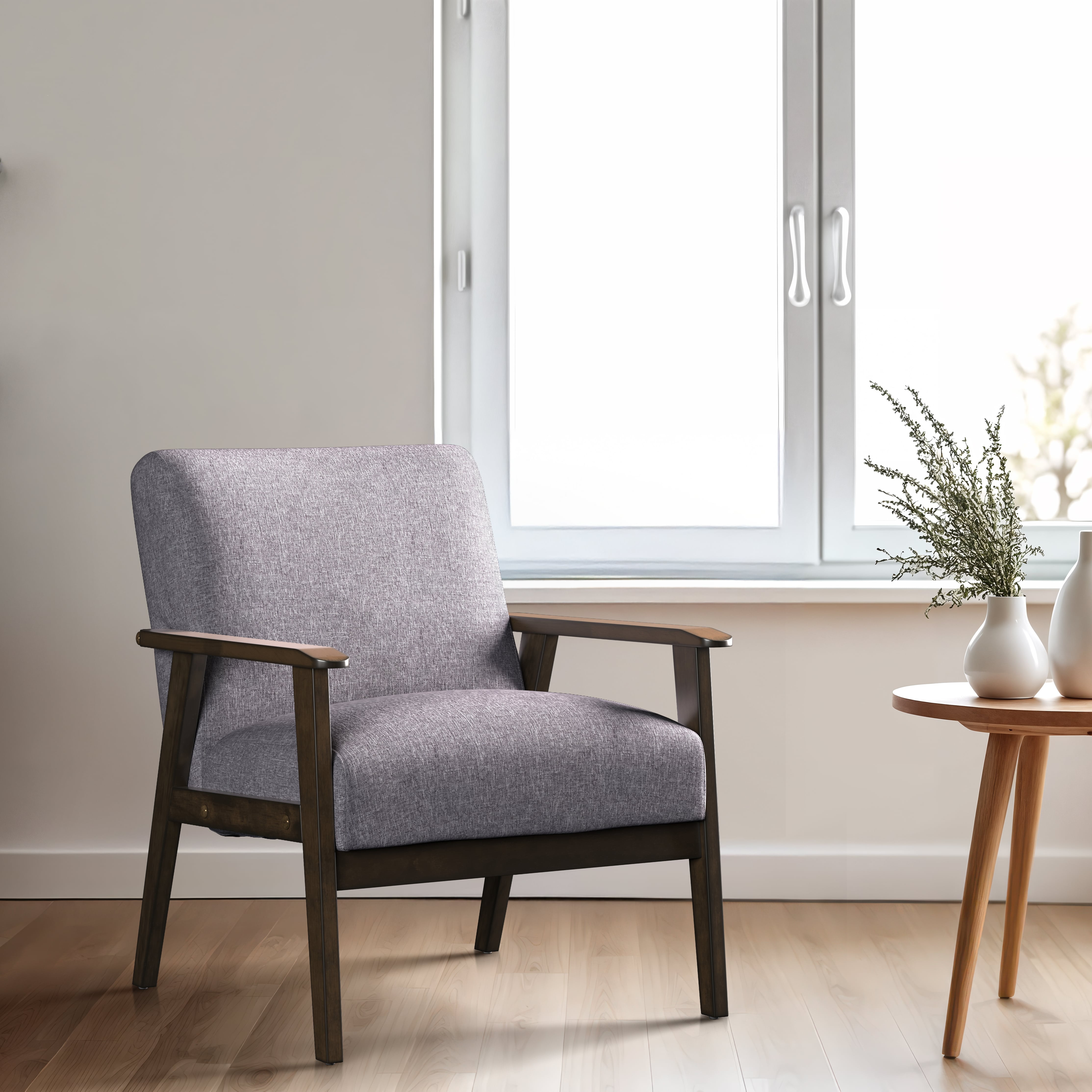 CorLiving Neutra Bespoke Grey Fabric Upholstered Armchair with Solid ...