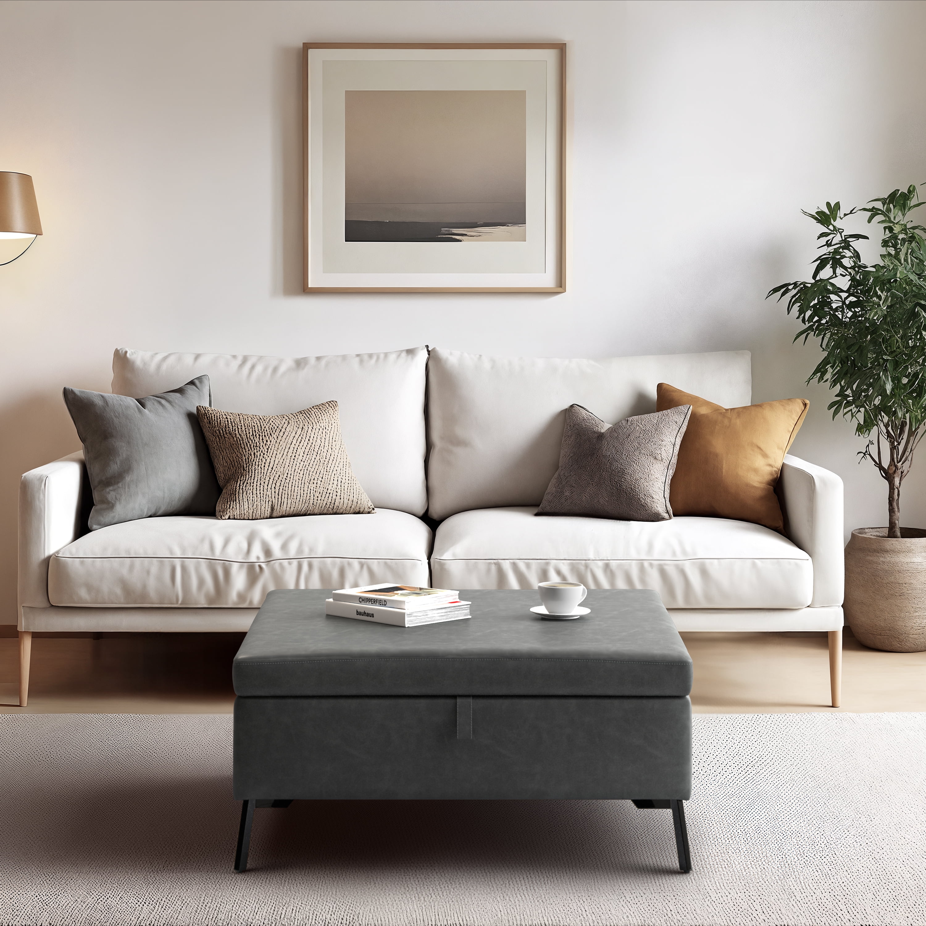 CorLiving Oslo Slate Black Weathered Fabric Upholstered Square Storage ...