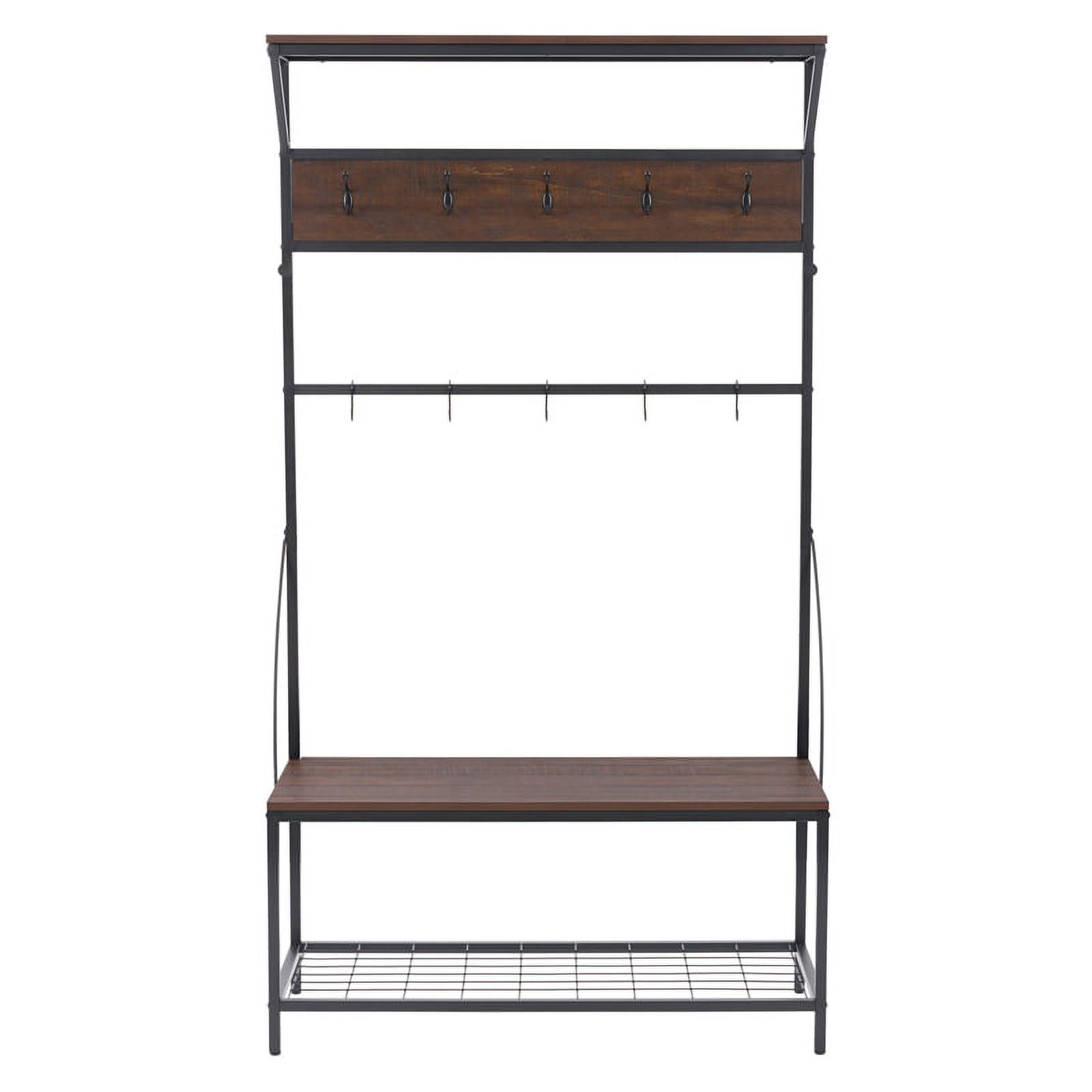 CorLiving Rowan Engineered Wood and Metal Brown Hall Tree Bench and ...