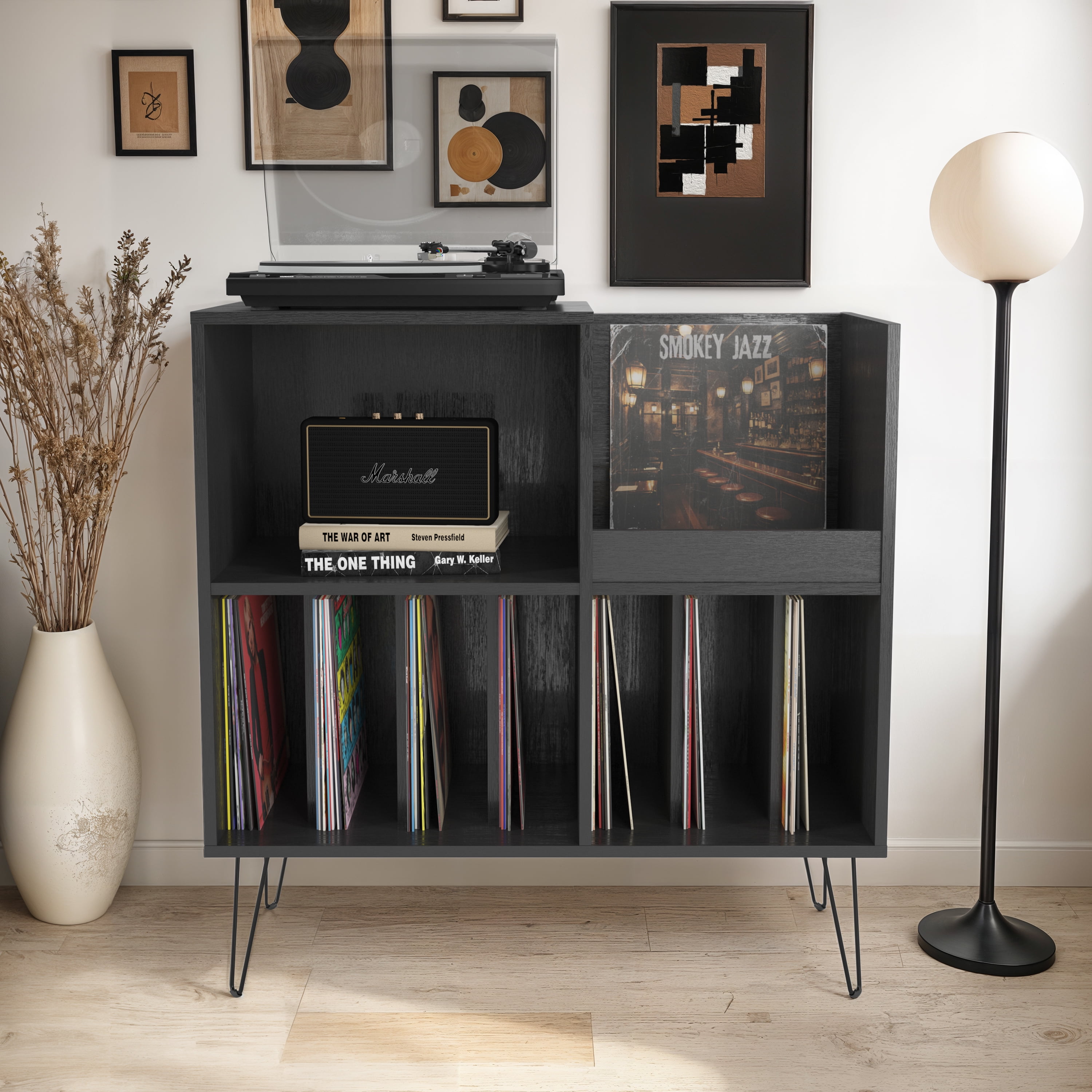 CorLiving Vintora Large Black Engineered Wood Open Shelved Turntable ...