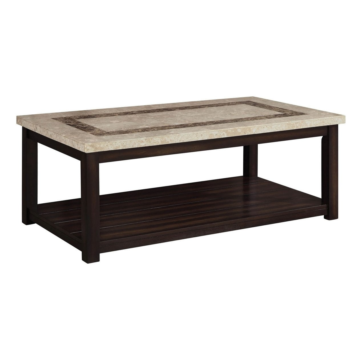 Cora 48 Inch Coffee Table Faux Marble Top Block Legs Espresso Brown ...