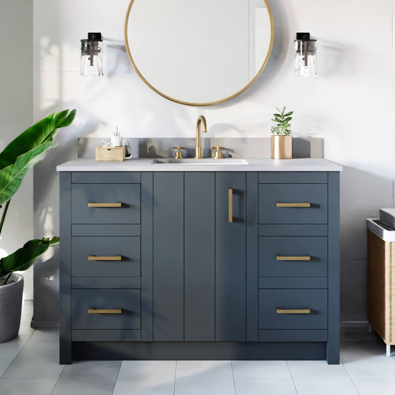Cora 48 Inch Solid Oak Bathroom Vanity with Rectangular Undermount Sink ...