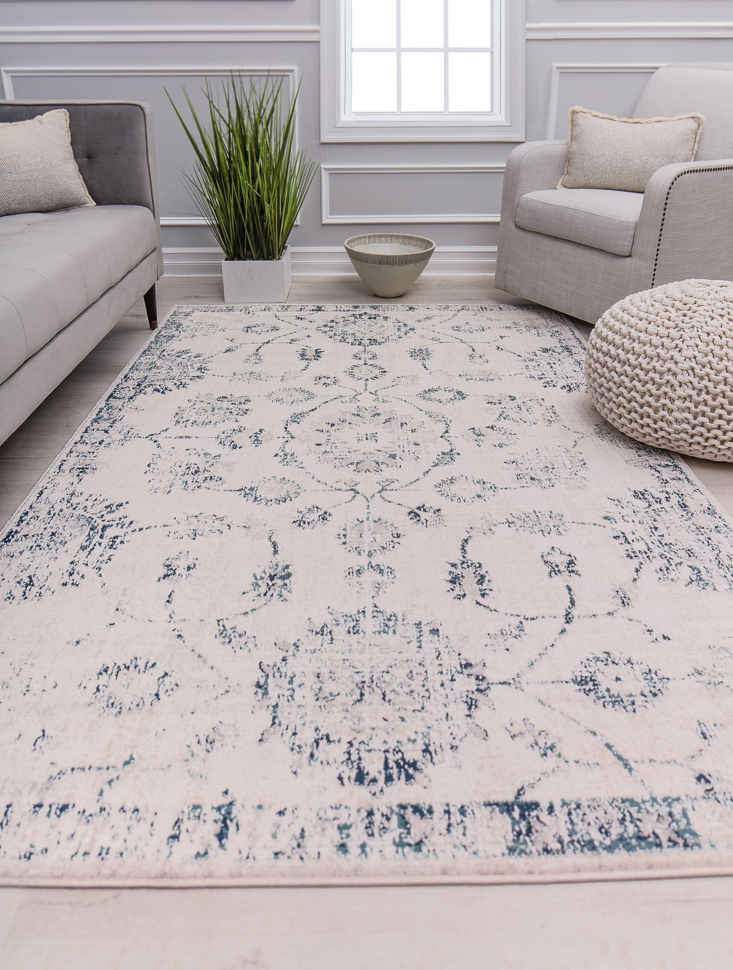Cora CL15A Norway Spruce Transitional Vintage Blue Area Rug, 5'3" x 7'0 ...