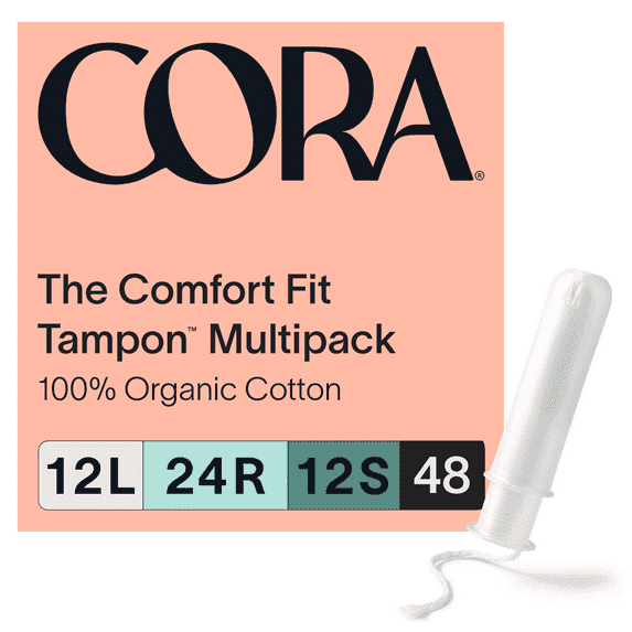 Cora Compact Applicator Tampons, 100% Organic Cotton, 12 Light/24 ...