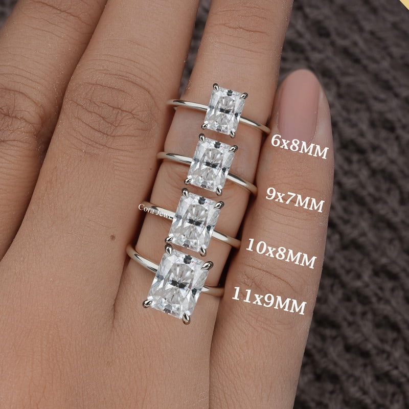 Cora Jewellery 1.67CT Radiant Moissanite Solitaire Engagement Ring for Women, 14K White Gold ...