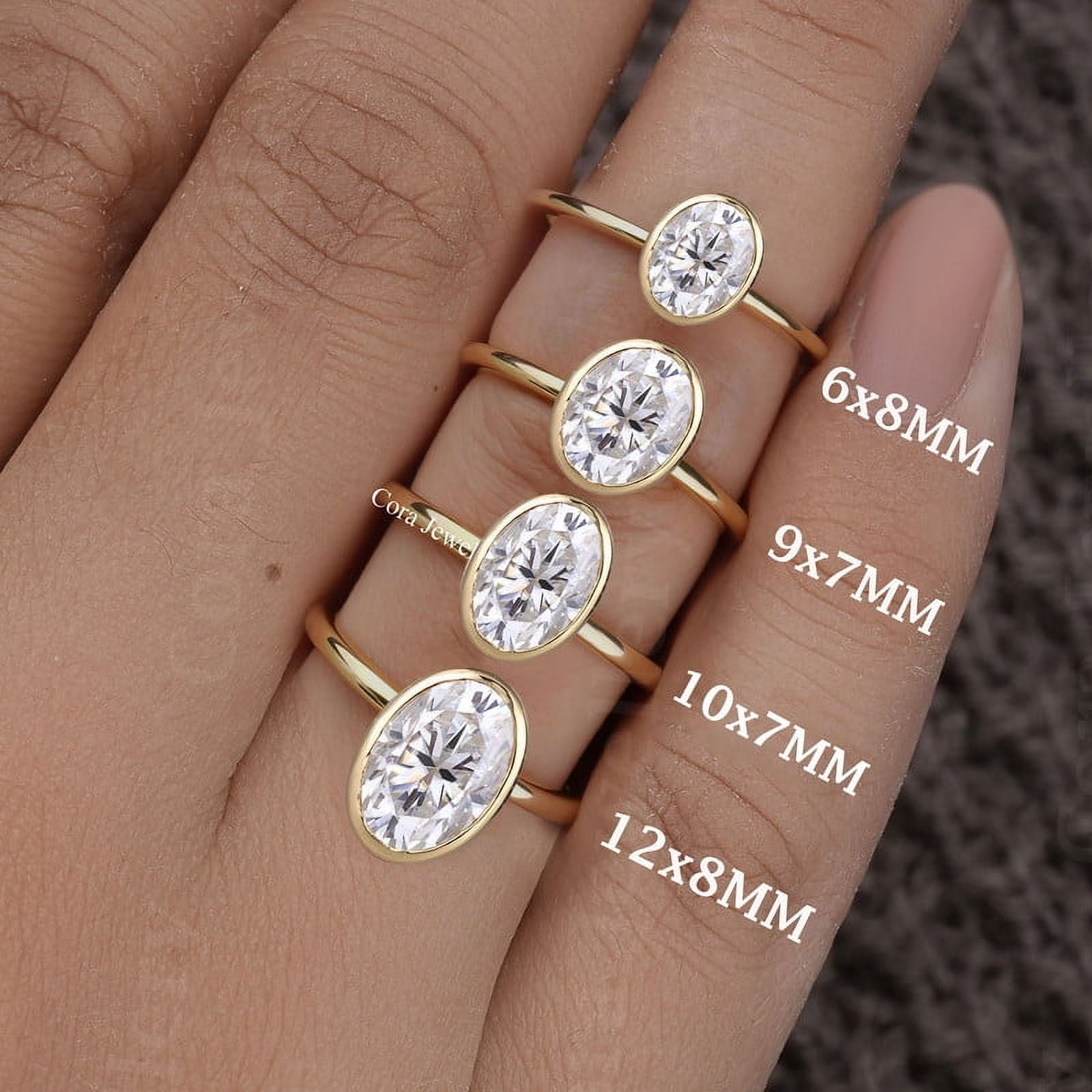 Cora Jewellery 1.68CT Bezel set Oval Moissanite Enagagement Ring for Women, 10K Yellow Gold ...