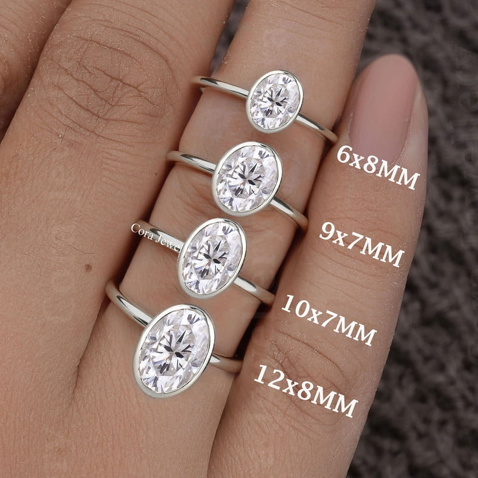 Cora Jewellery 1.68CT Bezel set Oval Moissanite Enagagement Ring for Women, 18K White Gold ...
