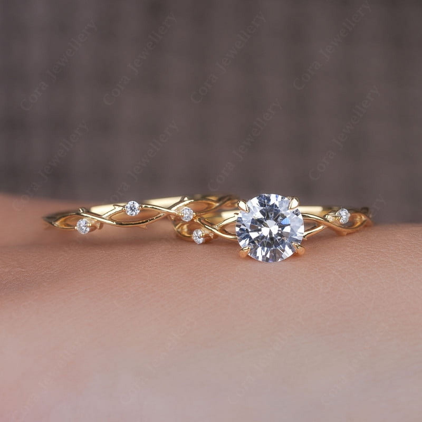 Cora Jewellery 1CT Round MoissaniteTwig Engagement Ring Set For Women ...