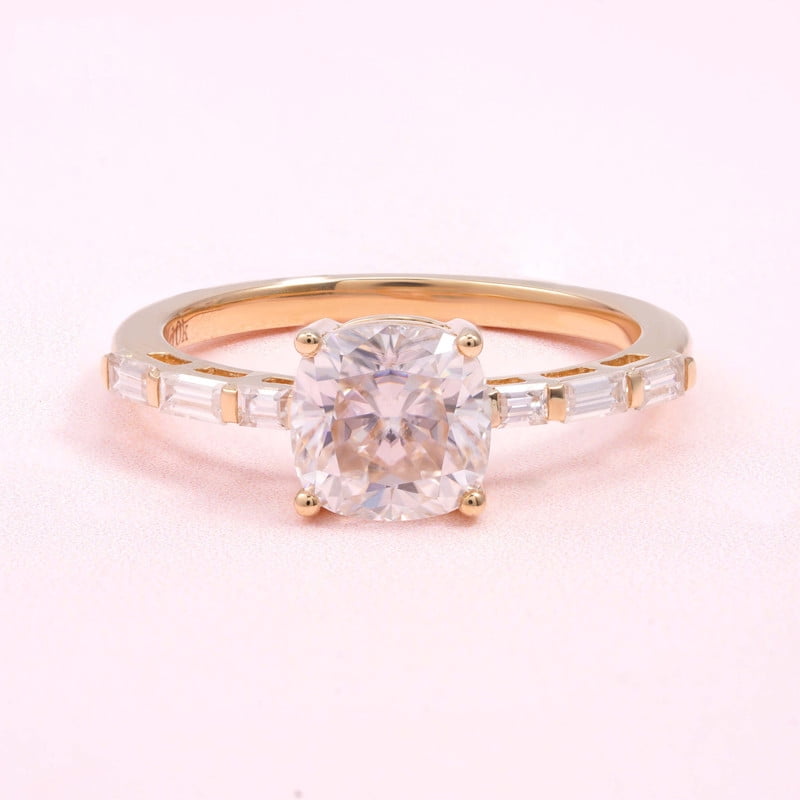 Cora Jewellery 2.15CT Cushion Cut Moissanite Solitaire Engagement Ring For Women, 14K Rose Gold ...