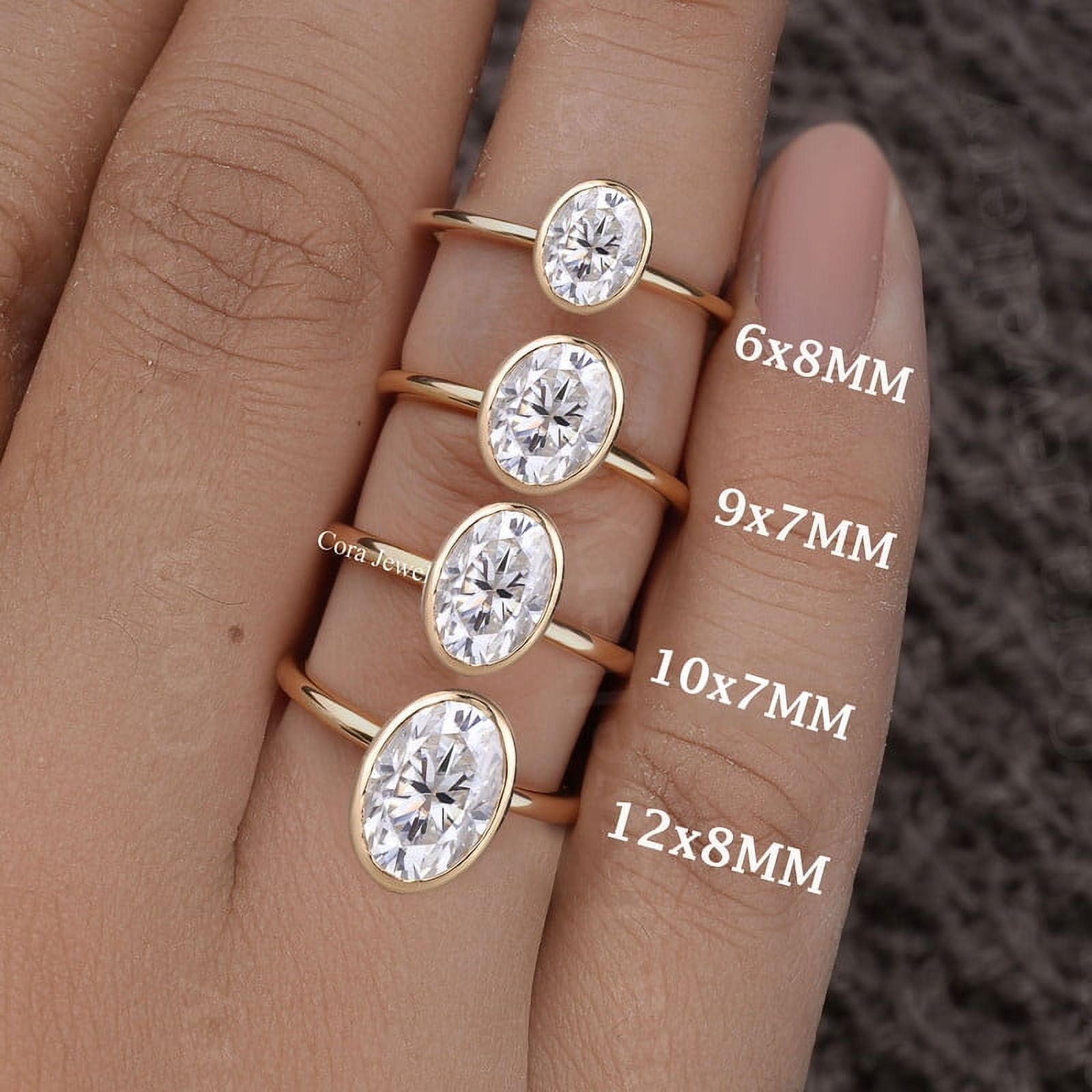 Cora Jewellery 2.65CT Bezel set Oval Moissanite Enagagement Ring for Women, 10K Rose Gold ...