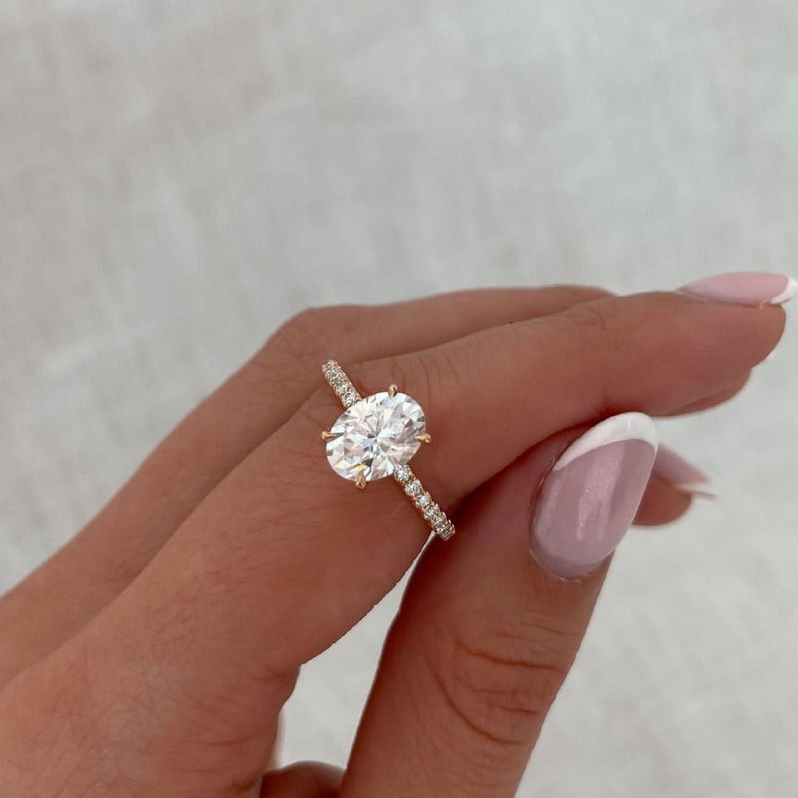 Cora Jewellery 2.65CT Oval Moissanite Hidden Halo Engagement Ring For Women, 18K Rose Gold ...