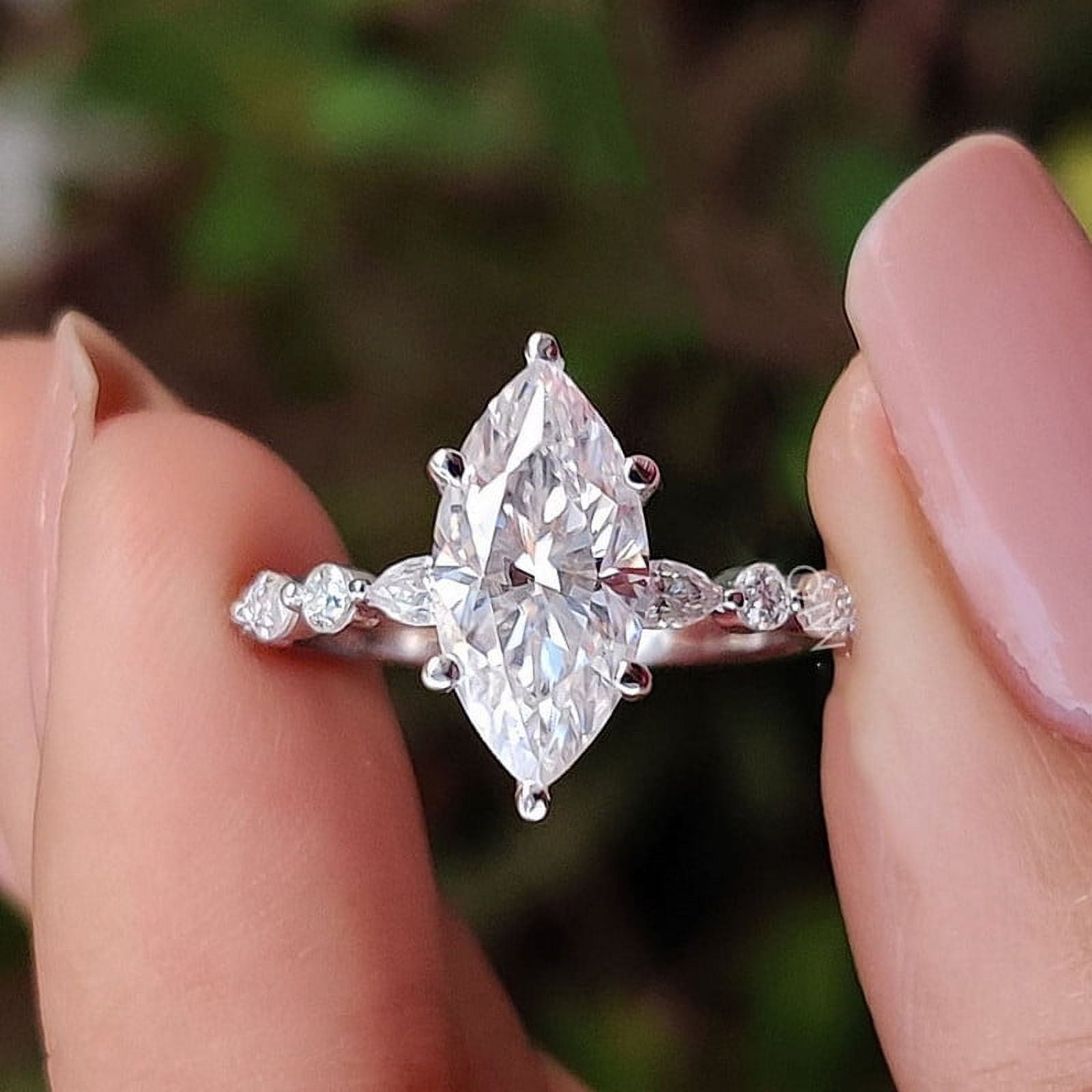 Cora Jewellery 2.75CT Marquise Moissanite Hidden Halo Engagement Ring For Women, 10K White Gold ...