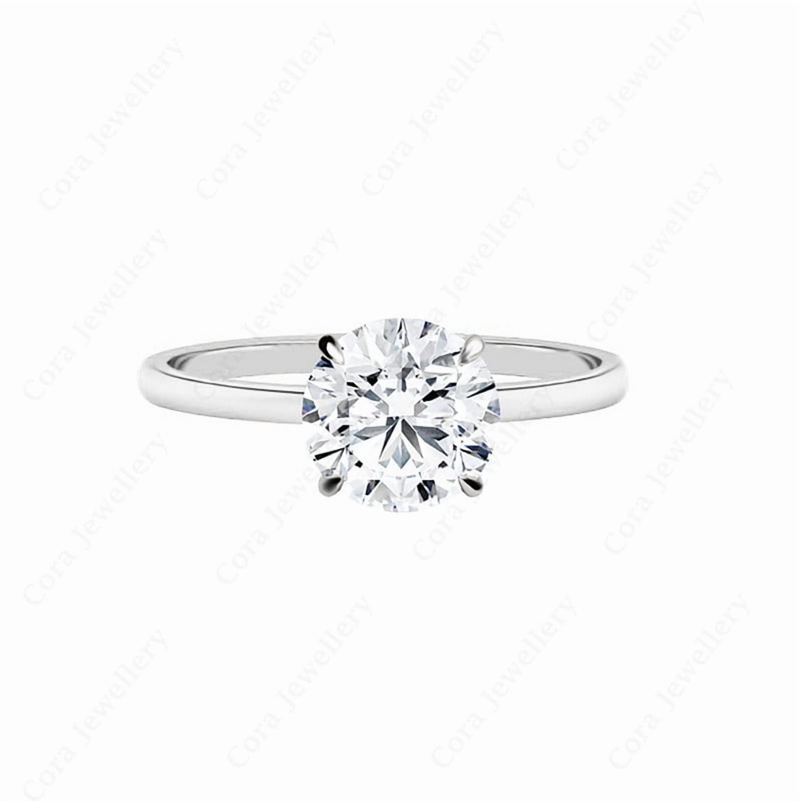 Cora Jewellery 2CT Hidden Halo Round Moissanite Solitaire Engagement Ring For Women, 10K White ...
