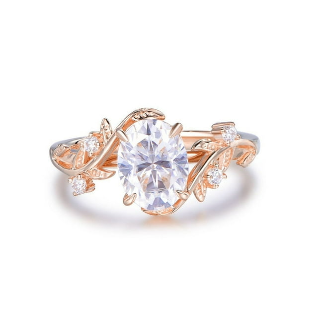 Cora Jewellery 2CT Nature Inspired Oval Moissanite Engagement Ring For Women, 10K Rose Gold ...