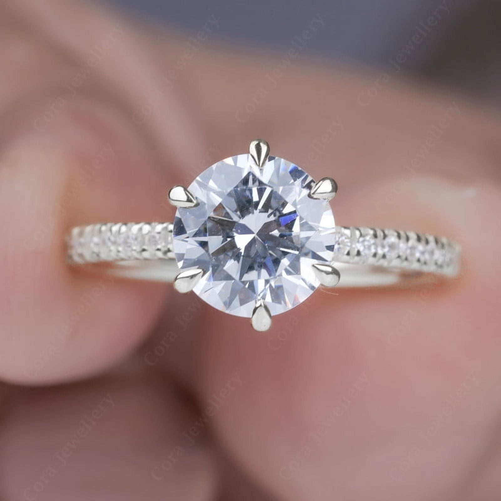 Cora Jewellery 2CT Round Moisanite Hidden Halo Engagement Ring For ...