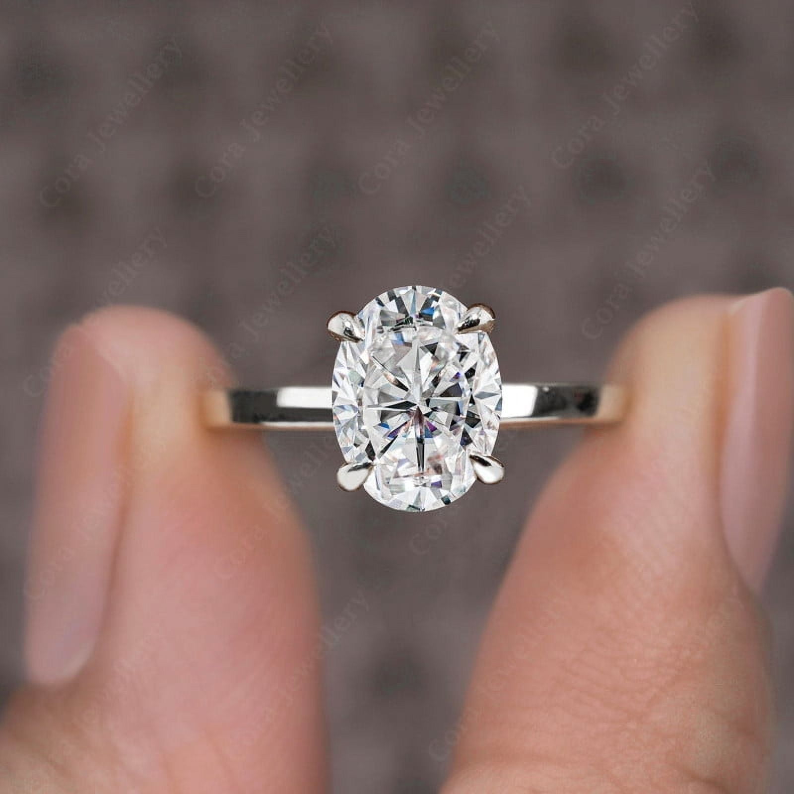 Cora Jewellery 3CT Oval Moissaniten Bridge Diamond Solitaire Engagement ...