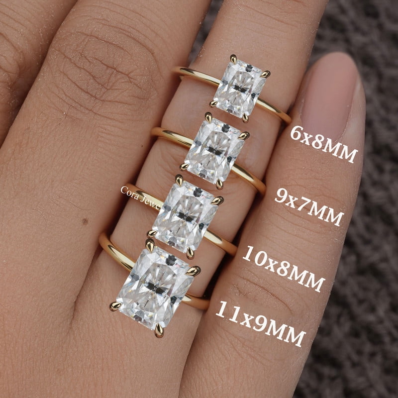 Cora Jewellery 4.8CT Radiant Moissanite Enagagement Ring for Women, Solitaire Hidden Halo Ring ...