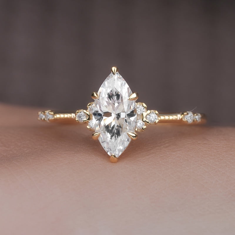 Cora Jewellery Art Deco 1.0CT Marquise Cut Engagement Ring for Women, 14K Yellow Gold, 5 US ...