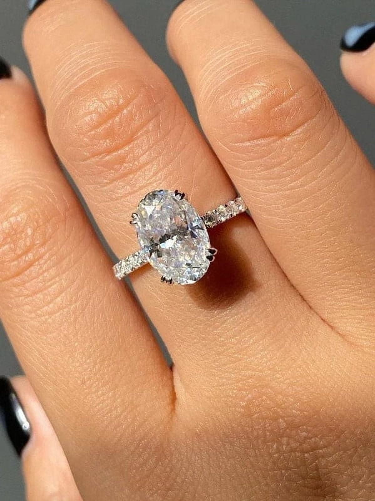 Cora Jewellery Huge 4TCW Doble Prong Oval Moissanite Hidden Halo Engagement Ring For Women, 10K ...