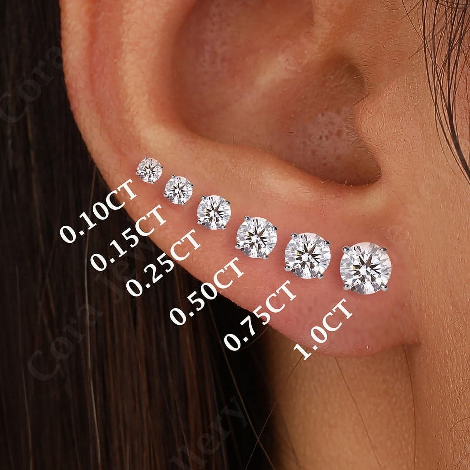 Cora Jewellery Round Moissanite Solitaire Stud Earring for Women, 14K ...