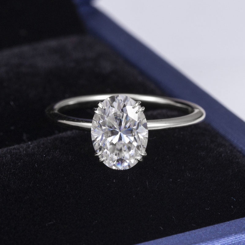 Cora Jewellery Unique Double Prong Oval Moissanite Engagement Ring For Women, 18K White Gold ...