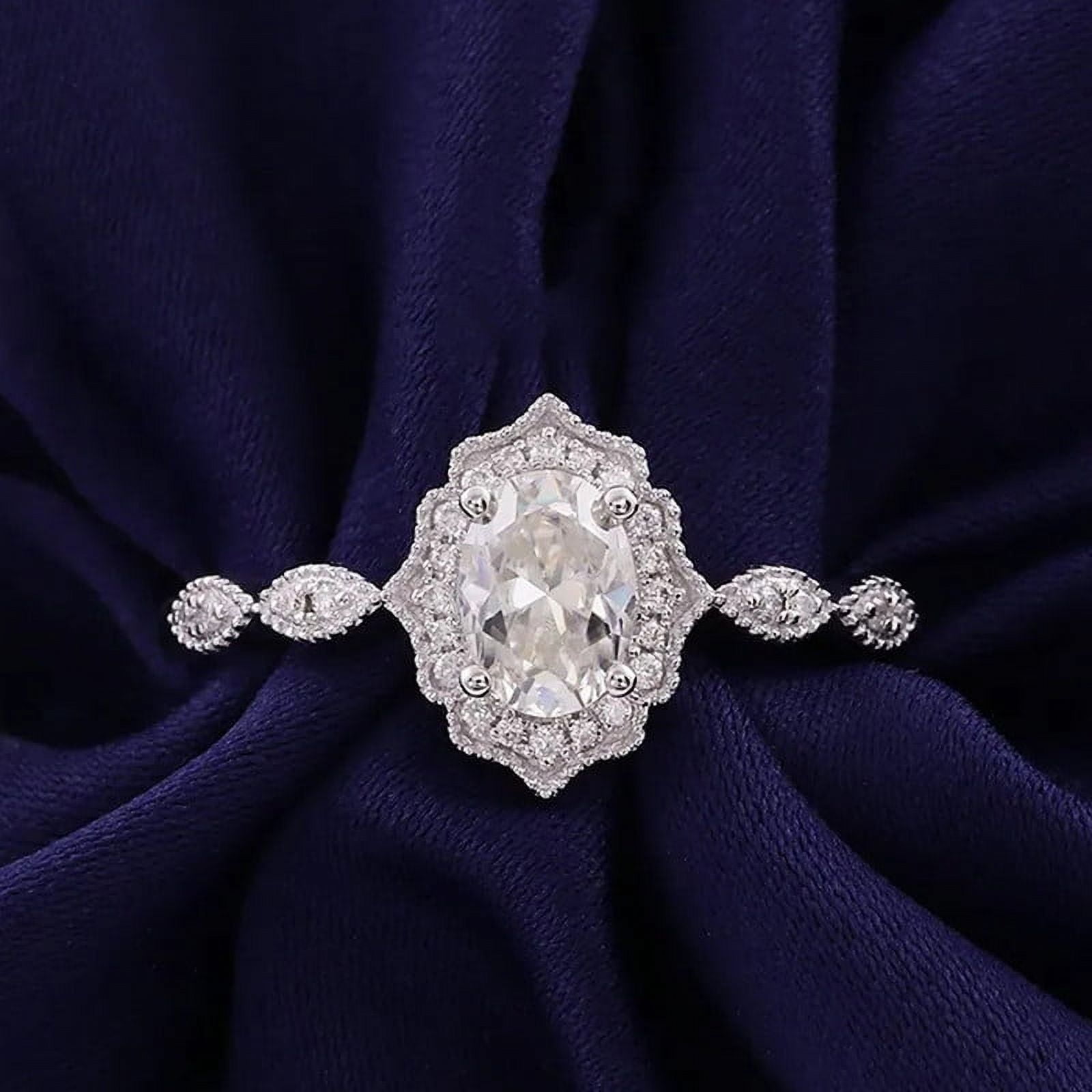 Cora Jewellery Vintage Style Art Deco Oval Halo Moissanite Engagement ...