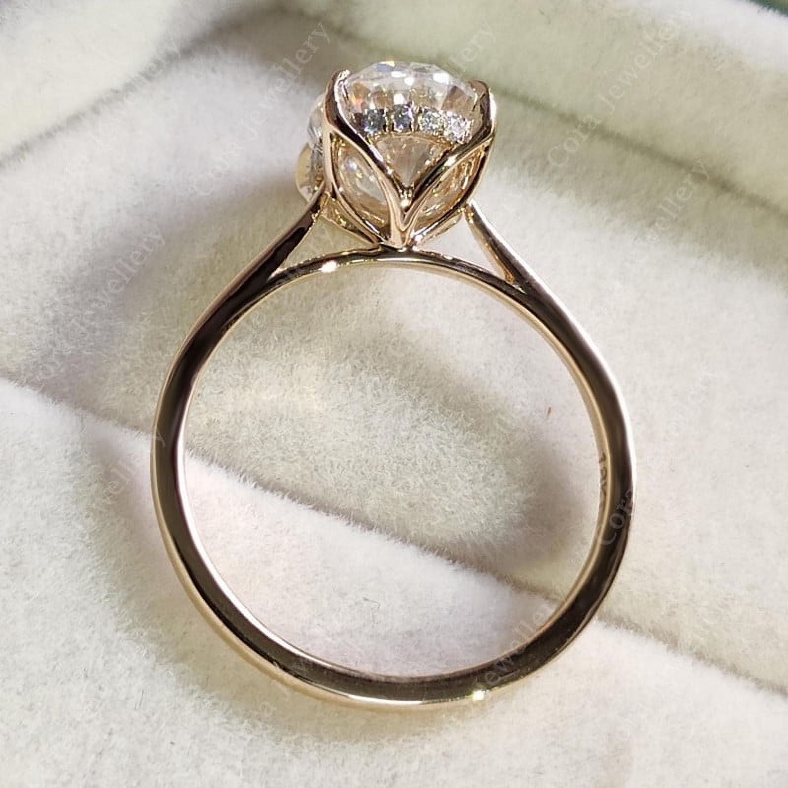 Cora Jewellery Vintage Tulip Setting Oval Moissanite Hidden Halo Engagement Ring For Women, 10K ...