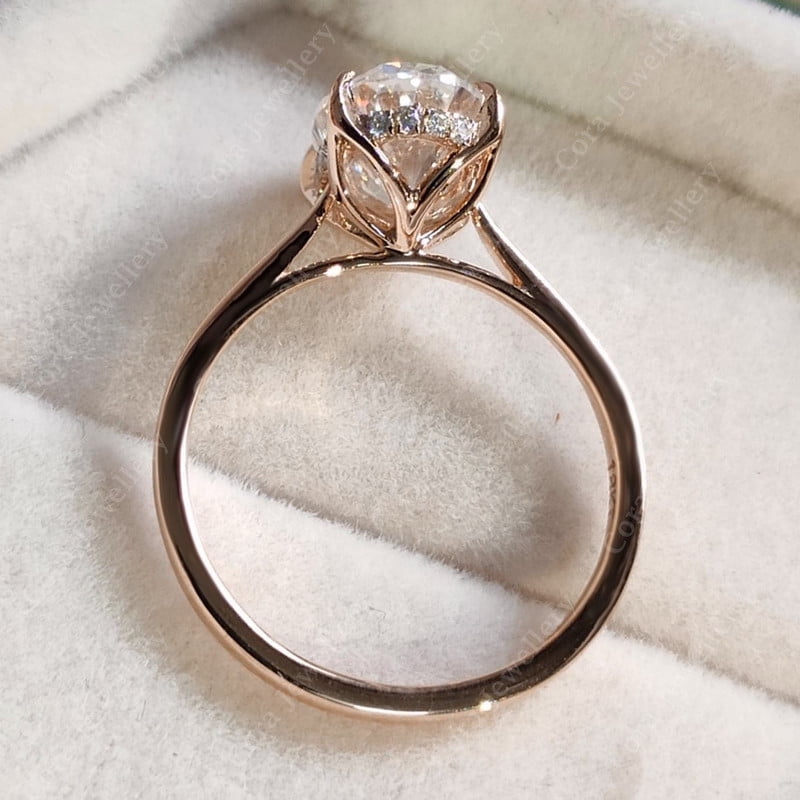 Cora Jewellery Vintage Tulip Setting Oval Moissanite Hidden Halo Engagement Ring For Women, 14K ...