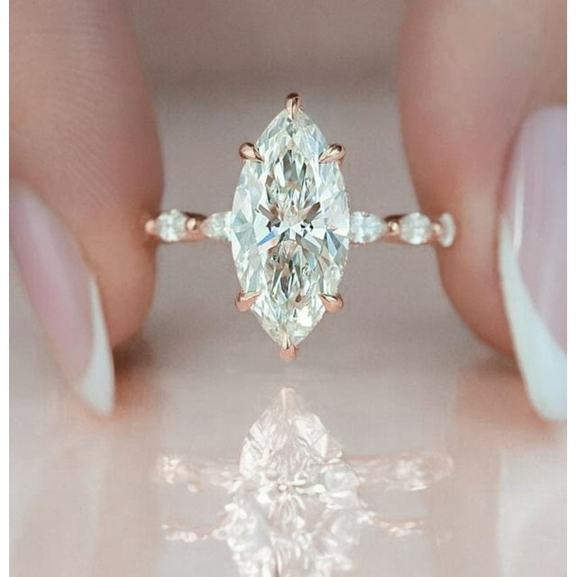 Cora jewellery 2.5CT Hidden Halo Marquise Moissanite Engagement Ring For Women, 10K Rose Gold ...