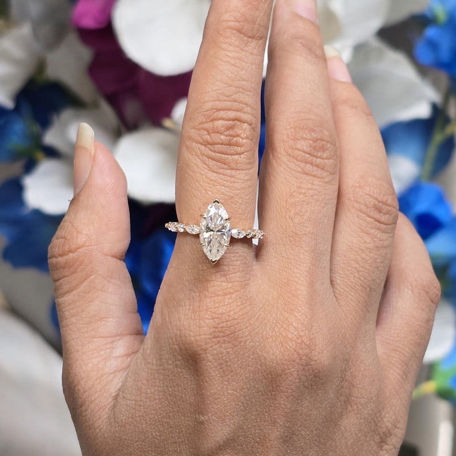 Cora jewellery 2.5CT Marquise Moissanite Hidden Halo Engagement Ring For Women, 14K Rose Gold ...