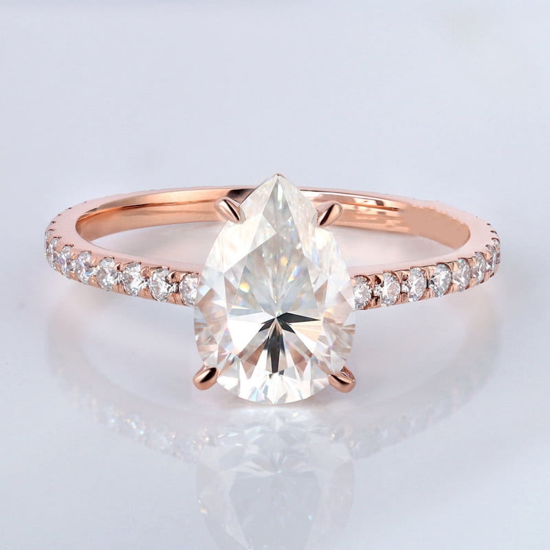 Cora jewellery 3CT Hidden Halo Pear Moissanite Engagement Ring For Women, 10K Rose Gold ...