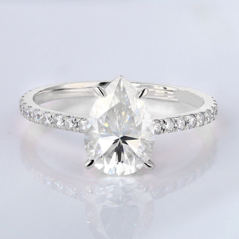 Cora jewellery 3CT Hidden Halo Pear Moissanite Engagement Ring For Women, 14K White Gold ...