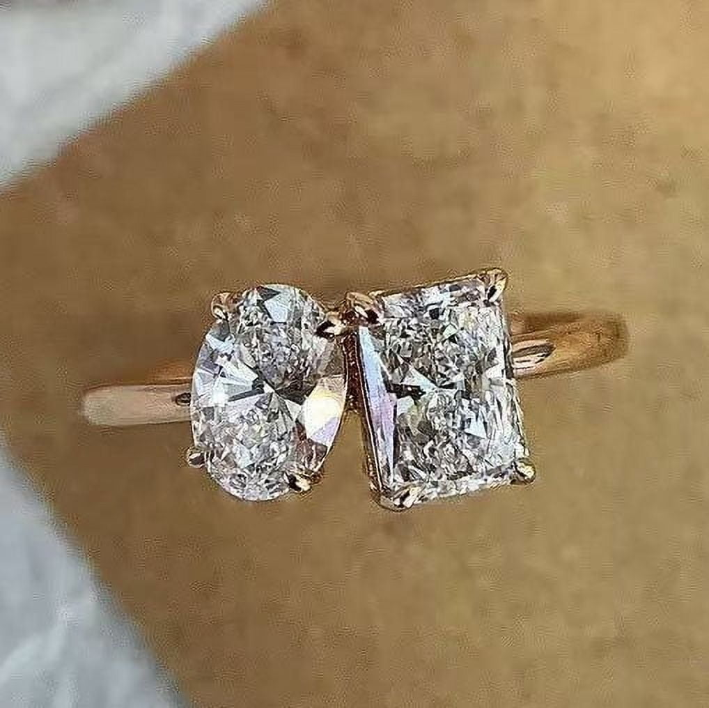 Cora jewellery Oval and Radiant Cut Toi et Moi Moissanite Engagement Ring For Women, 10K Yellow ...