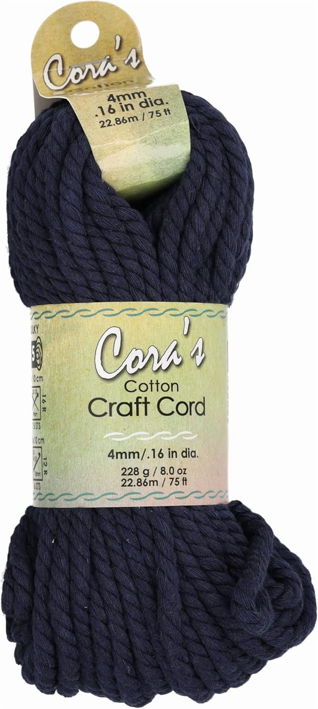 Cora’s Cotton Craft Cord – Twisted Macramé Cord, Navy, 4 mm, 75 Ft, Bulky Weight, 75% Cotton ...