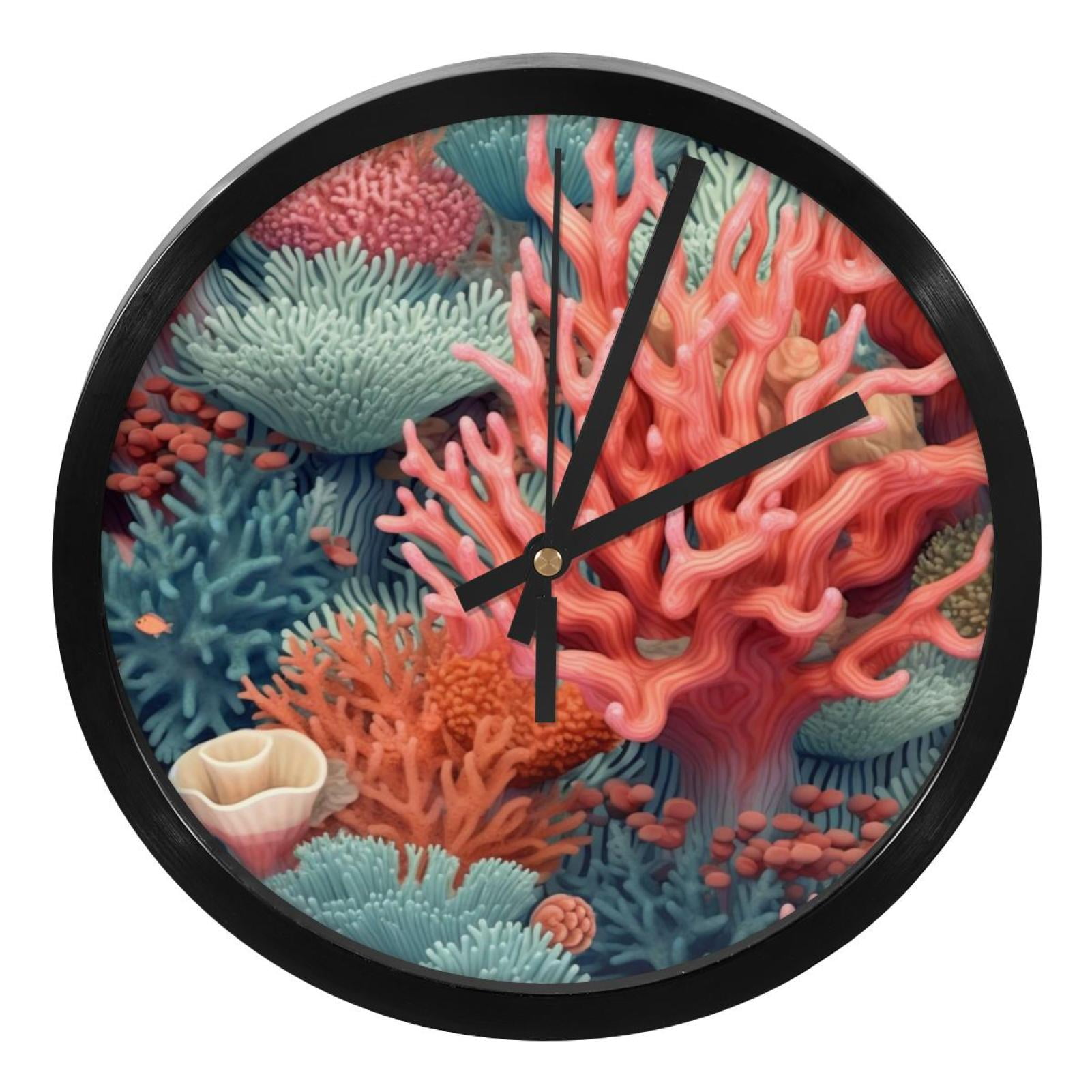 Coral 9.8-Inch Round Wall Clock, Silent Non-Ticking Digital Clock ...