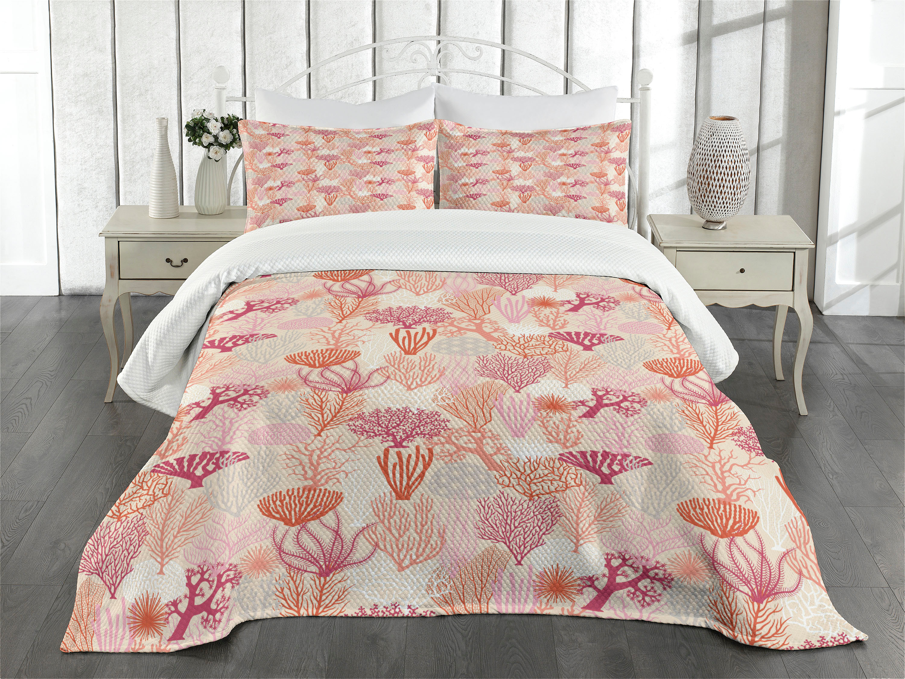Coral Bedspread Set King Size, Various Coral Formations Aquatic Theme ...
