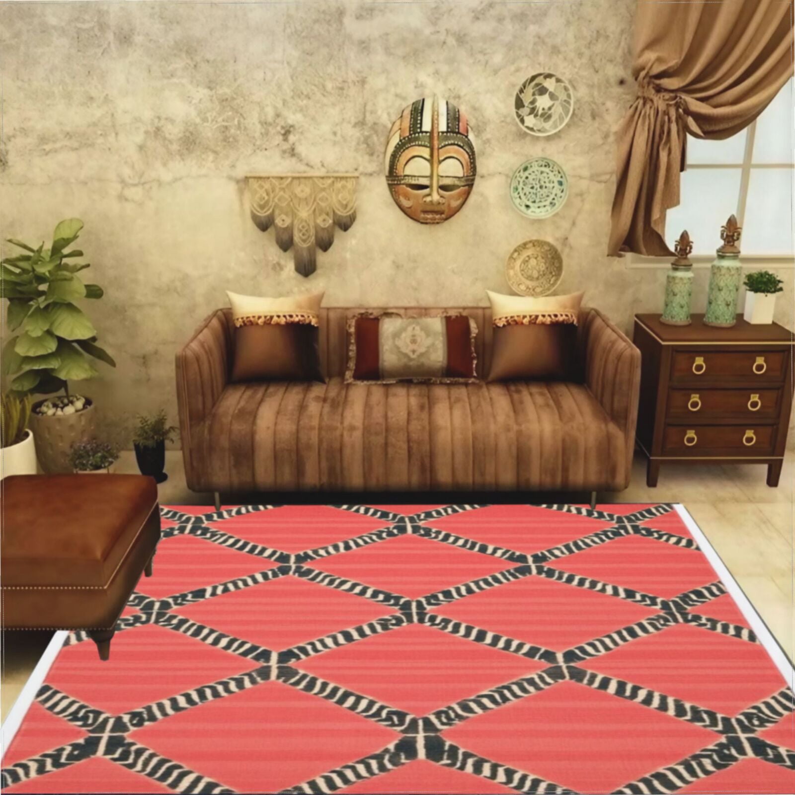 Coral Black Diamond Pattern Rug Living Room ration Nordic Carpets Large ...