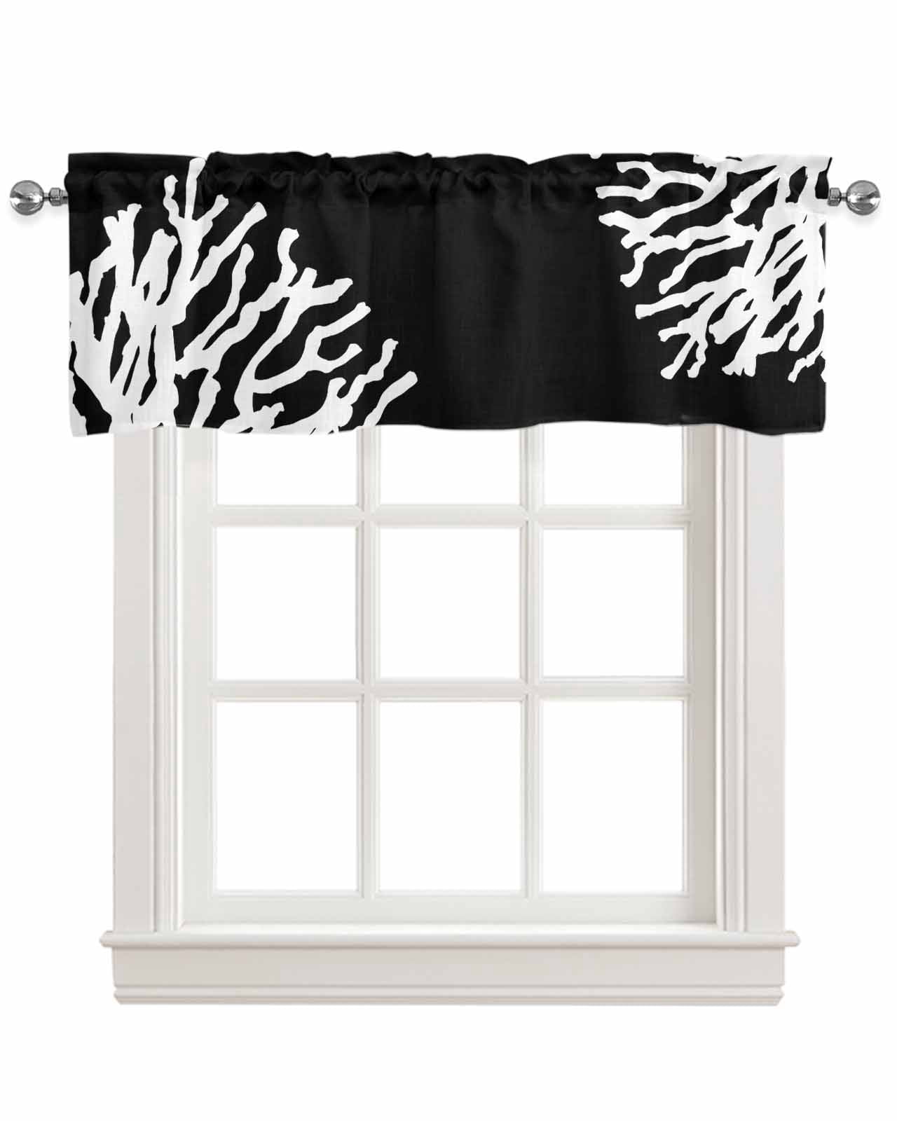 Coral Black Kitchen Valances for Windows Farmhouse Linen Window Valance ...