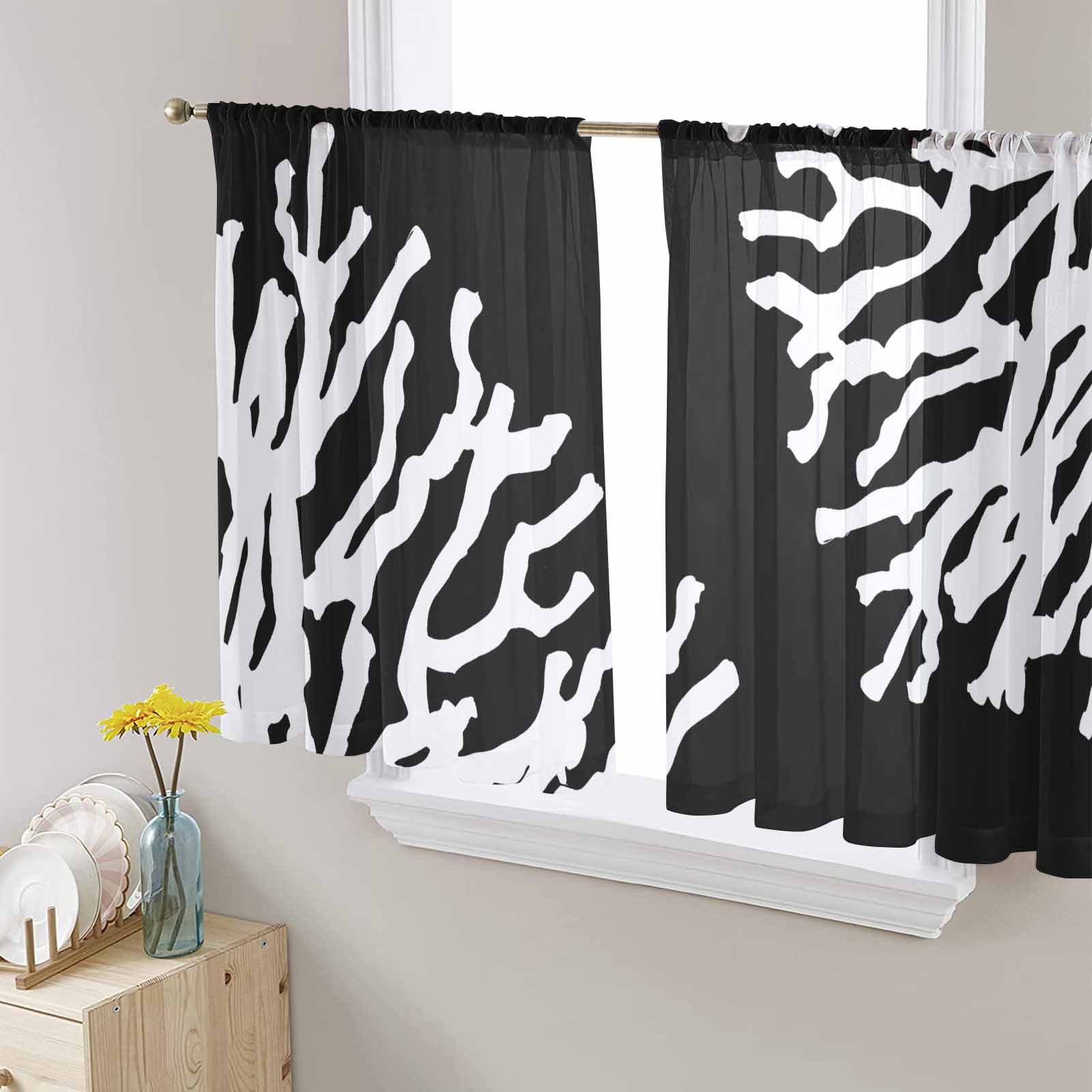 Coral Black Semi Sheer Curtains 45 Inch Length 2 Panels Set, Coastal ...
